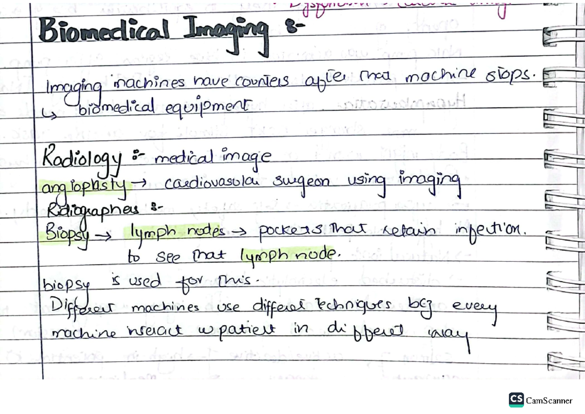 Biomedical Imagnng - These notes have been taken by hand in class ...