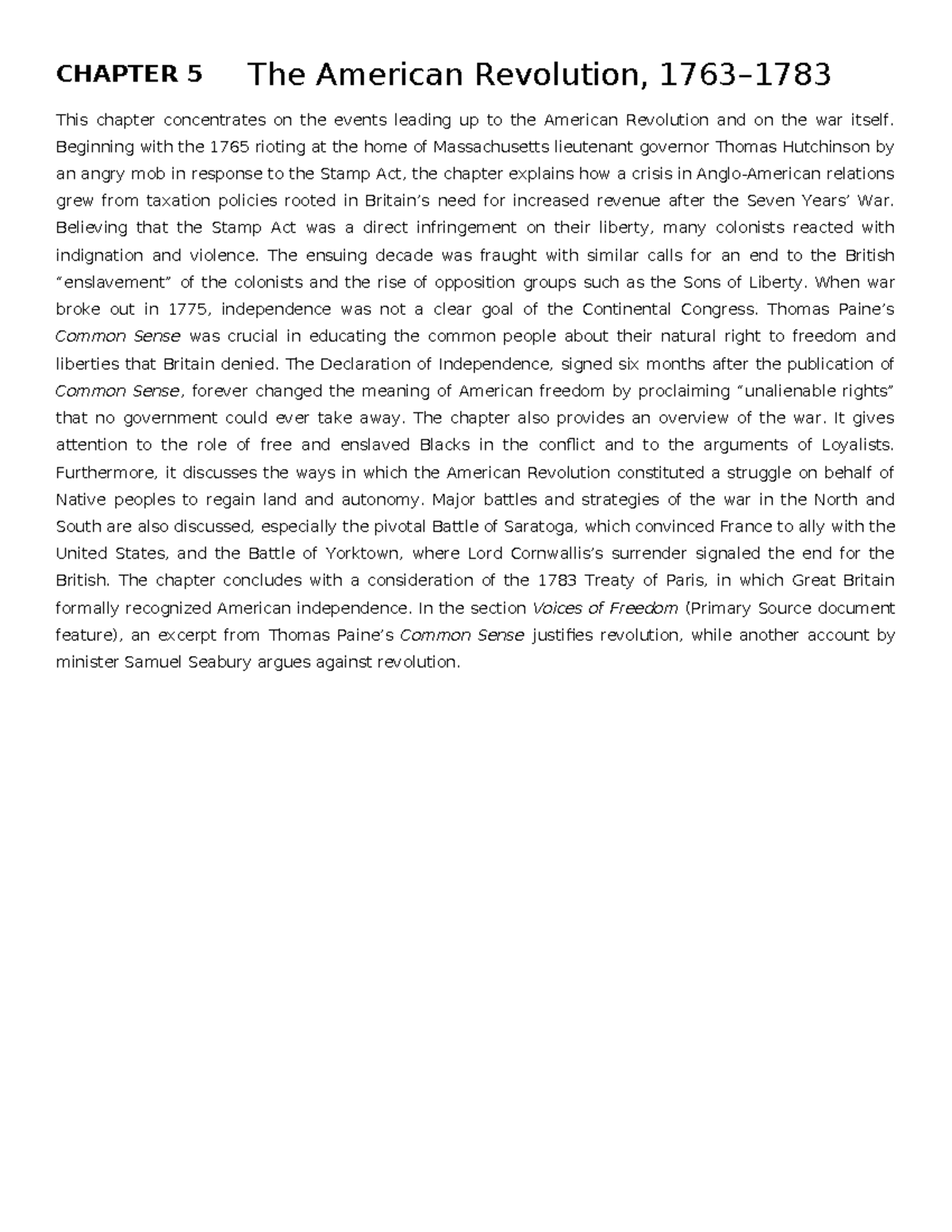 Give Me Liberty 7e IM ch05 - CHAPTER 5 The American Revolution, 1763 ...