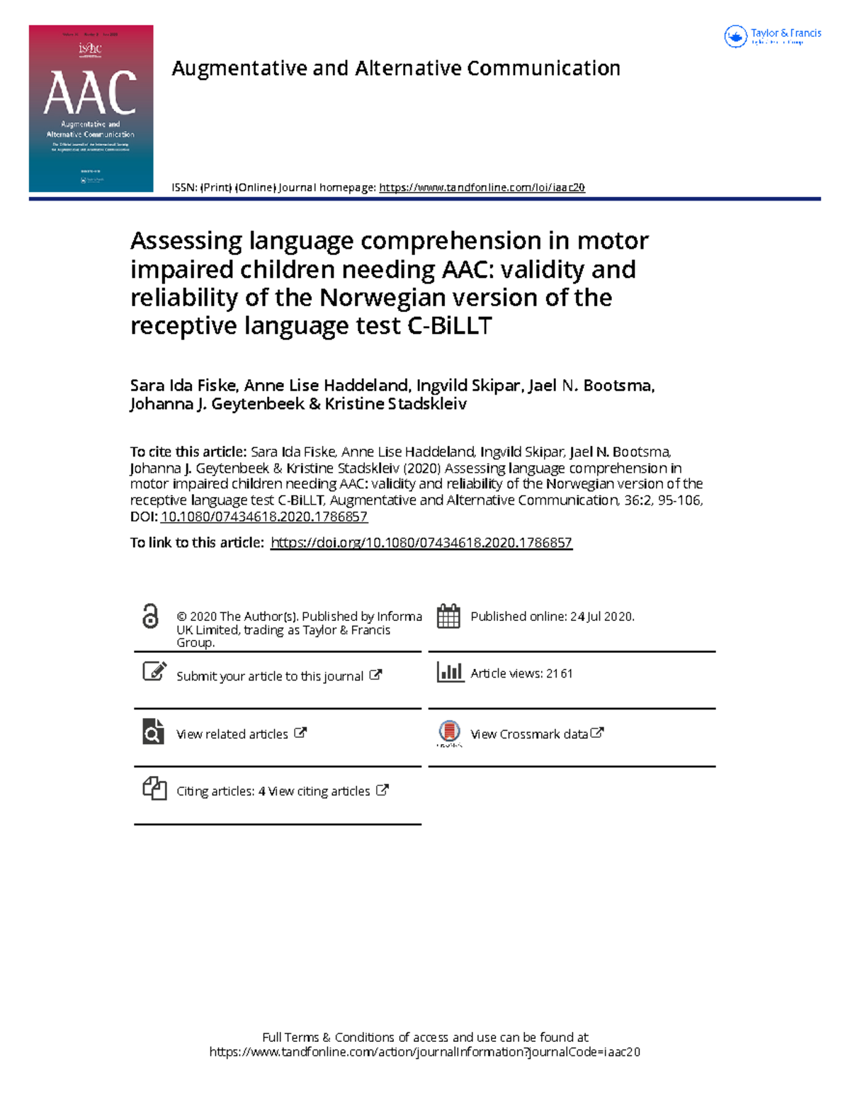 Assessing language comprehension in motor impaired children needing AAC validity and reliability ...