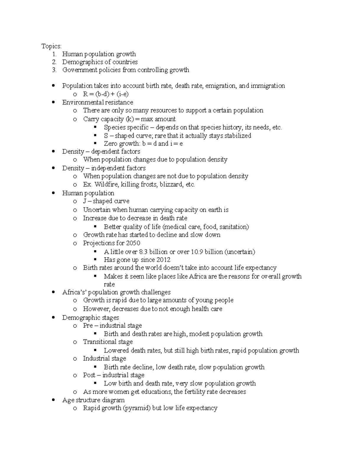 Human population - demographic stages, age diagrams - Topics: 1. Human ...