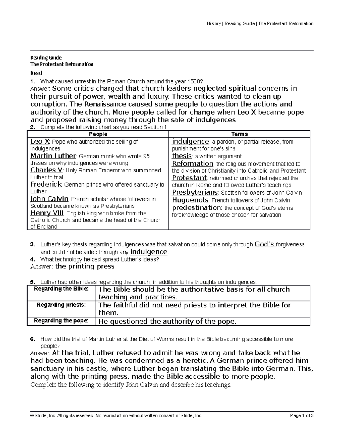 The Protestant Reformation - History | Reading Guide | The Protestant ...