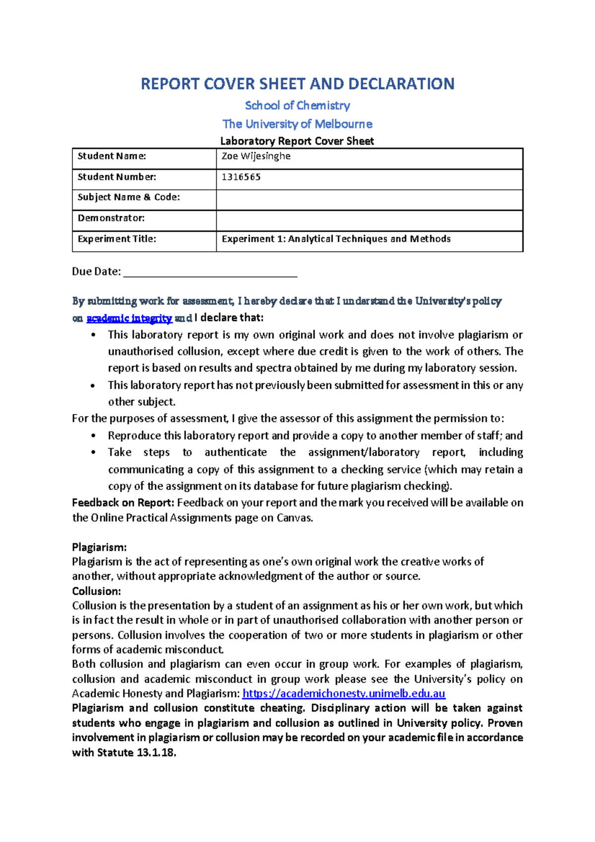 E1 10003 Student Report Template - REPORT COVER SHEET AND DECLARATION ...