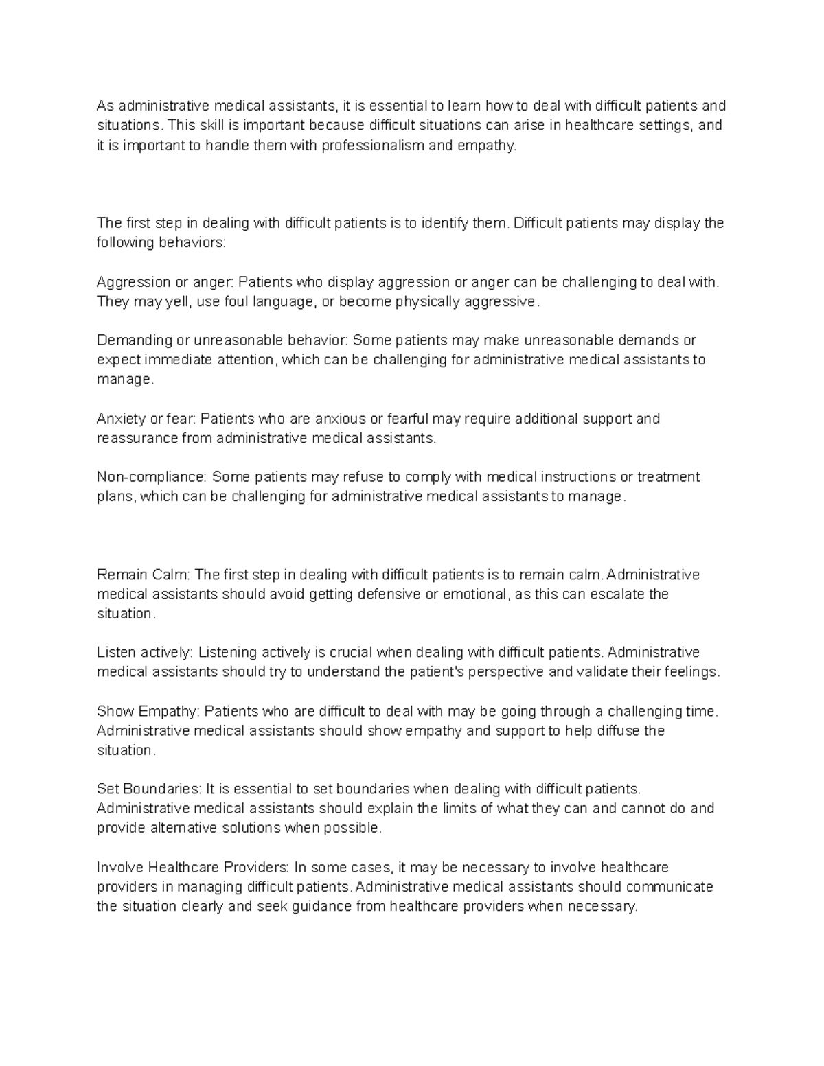 Dealing with Difficult Patients and Situations Notes - As ...