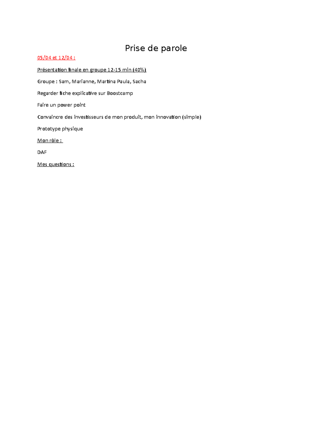 Projets - Un travail réalisé dans le but d'améliorer la prise de parole ...