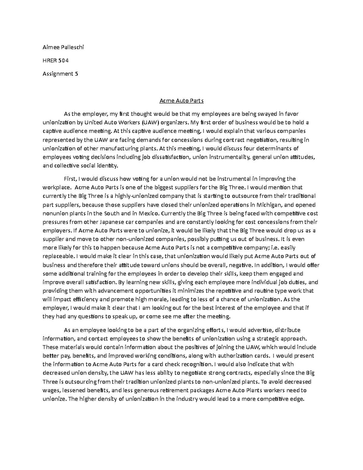 Assignment 5 - Case studies of Acme auto parts and Zinnia relating to ...