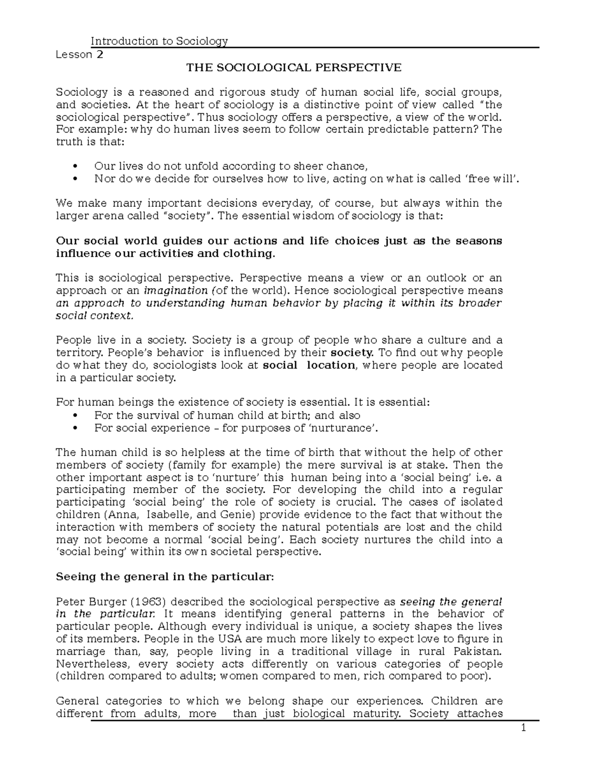 Sociology Lesson 2 - Lecture notes 3Sociology handouts for ...