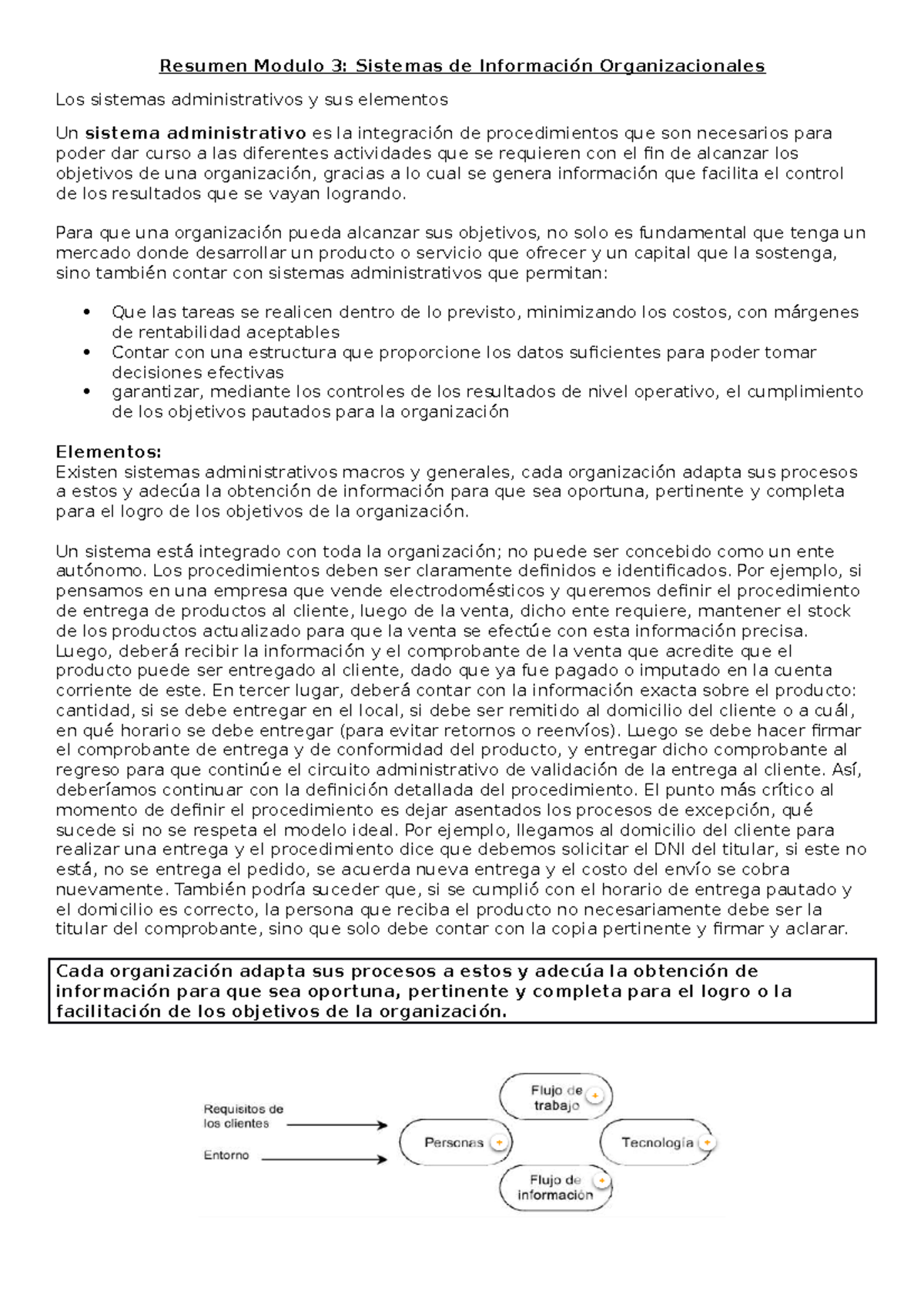 Sistemas Modulo 3 - Resumen Modulo 3: Sistemas de Información Organizacionales Los sistemas ...