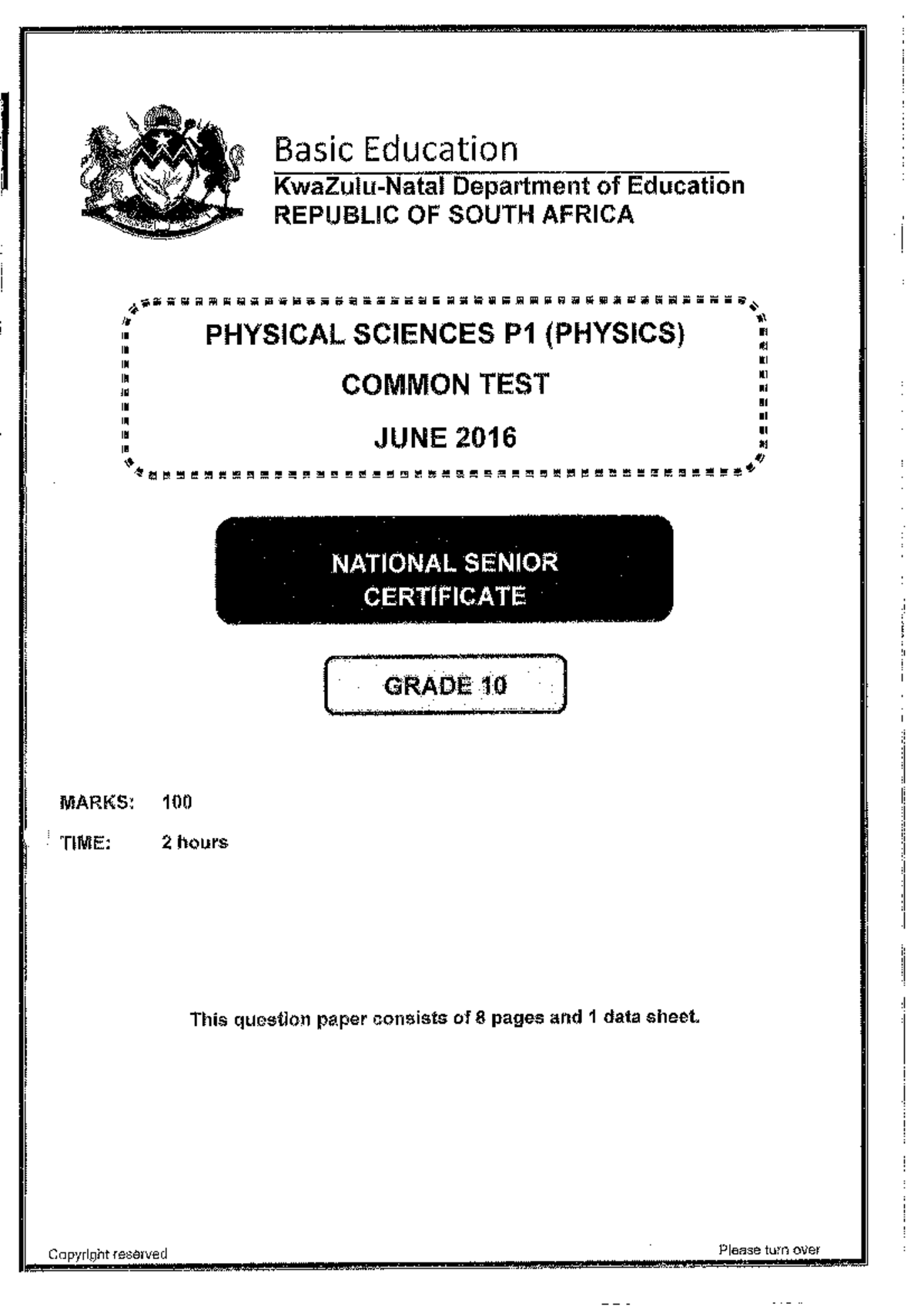 PHY P1 JUNE Qpmemo 1 - Memo - Studocu