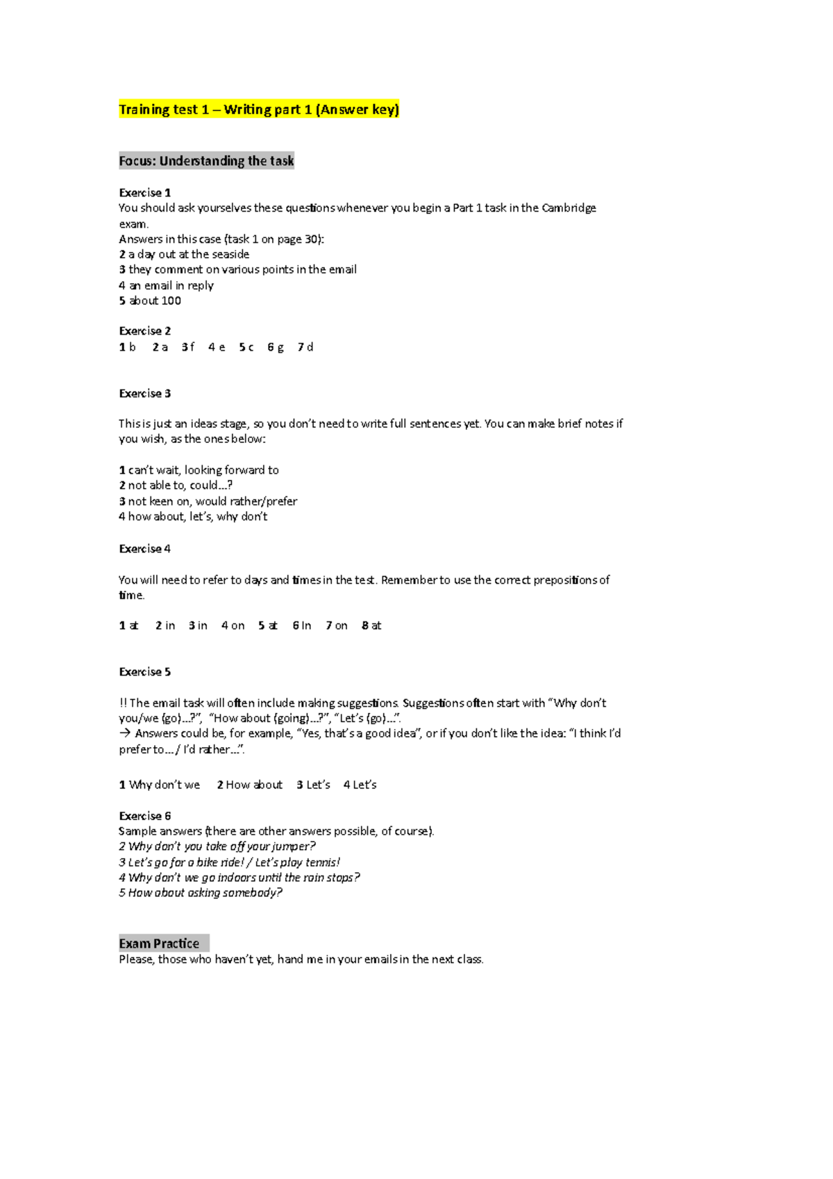 Writing test1 training answerkey - Training test 1 – Writing part 1 ...