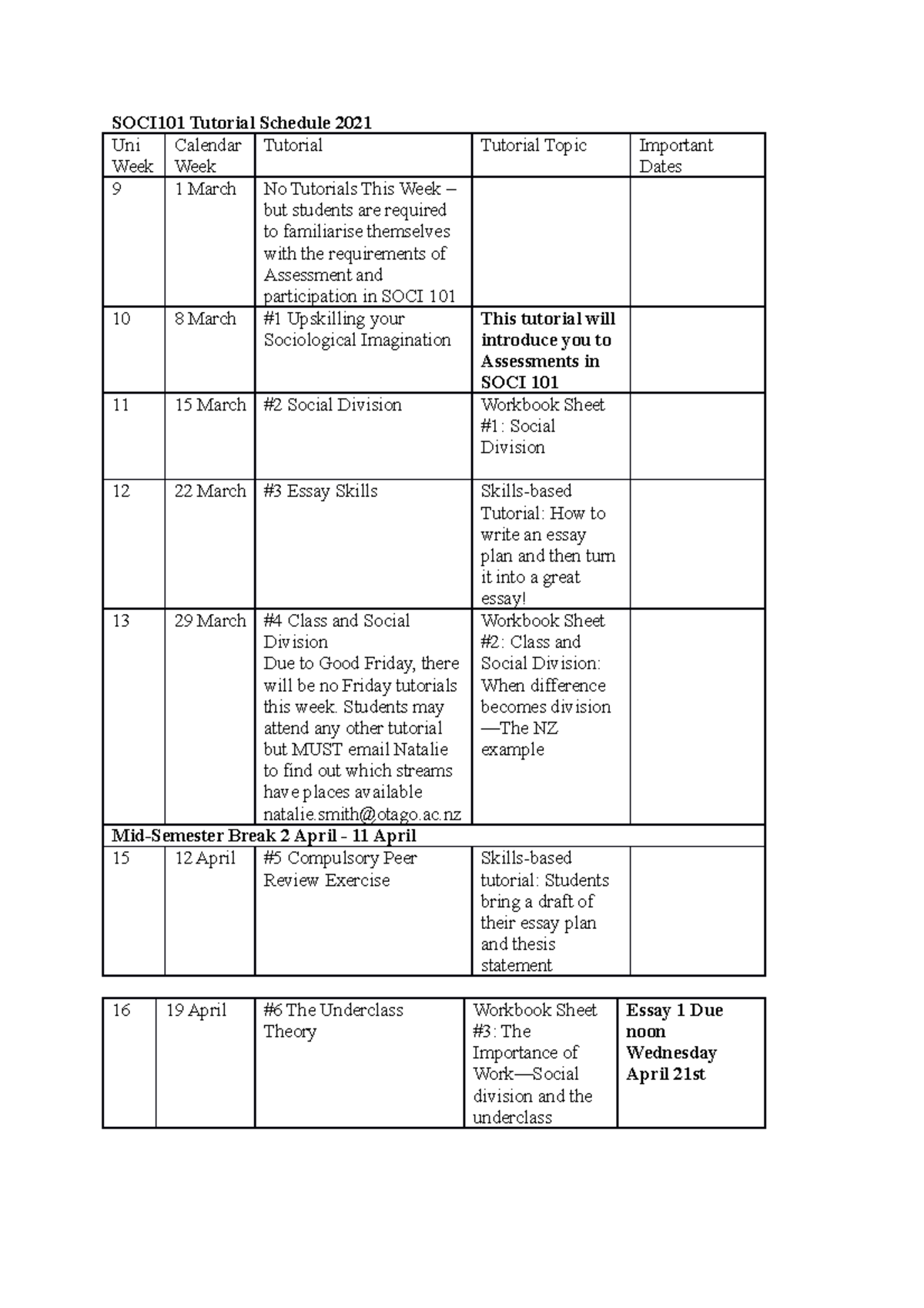 SOCI101 Tutorial Schedule 2021 - Students may attend any other tutorial ...