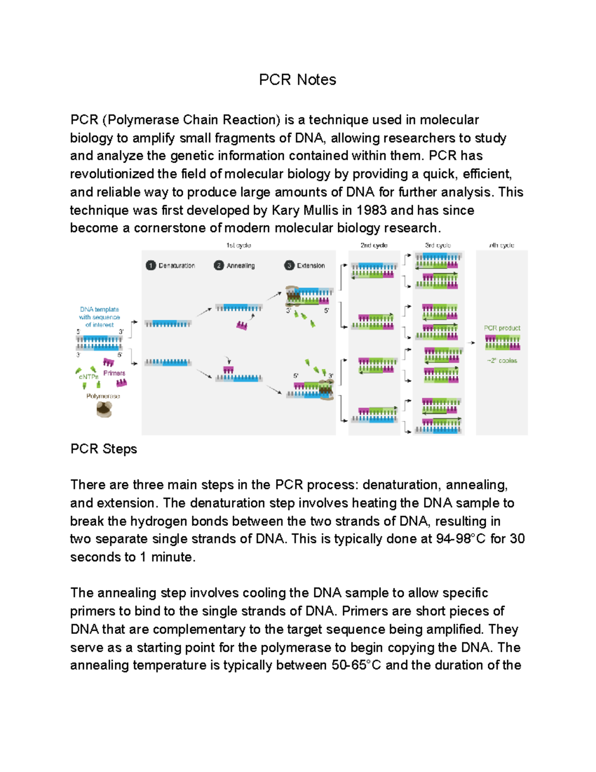 PCR Notes - PCR Notes PCR (Polymerase Chain Reaction) is a technique ...