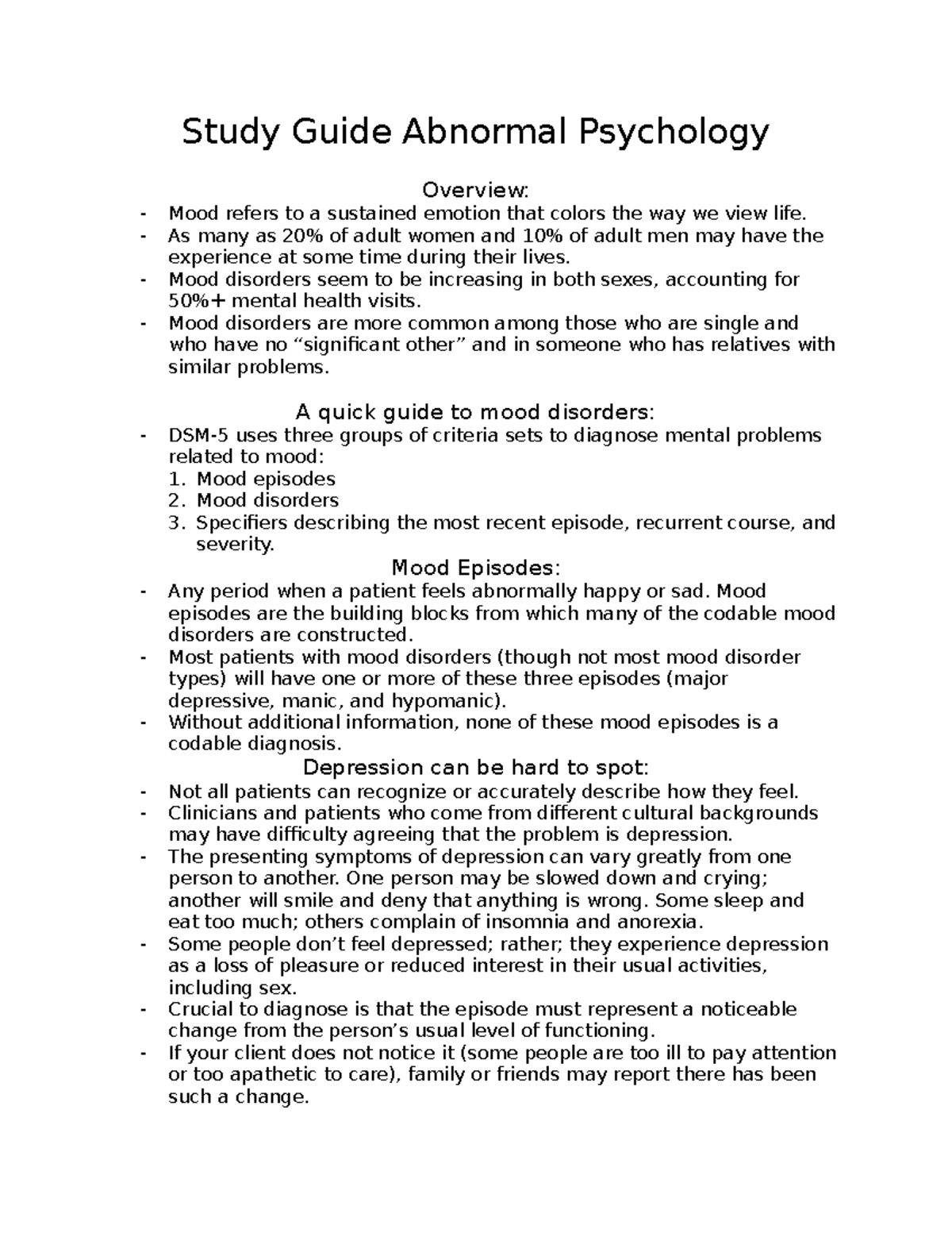 Study Guide Abnormal Psychology - Study Guide Abnormal Psychology ...