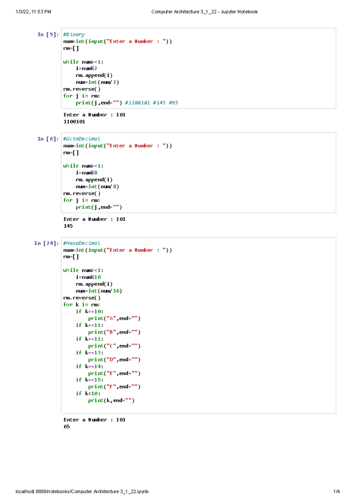 Computer Architecture 3 1 22 - Revised - In [5]: In [6]: In [24]: Enter ...