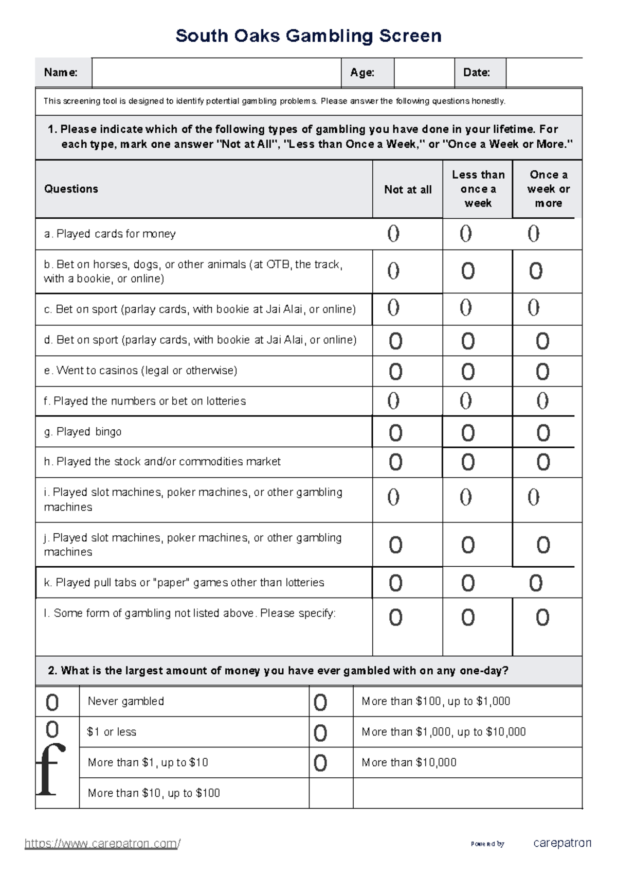 South oaks gambling screen - South Oaks Gambling Screen Name: Age: Date ...