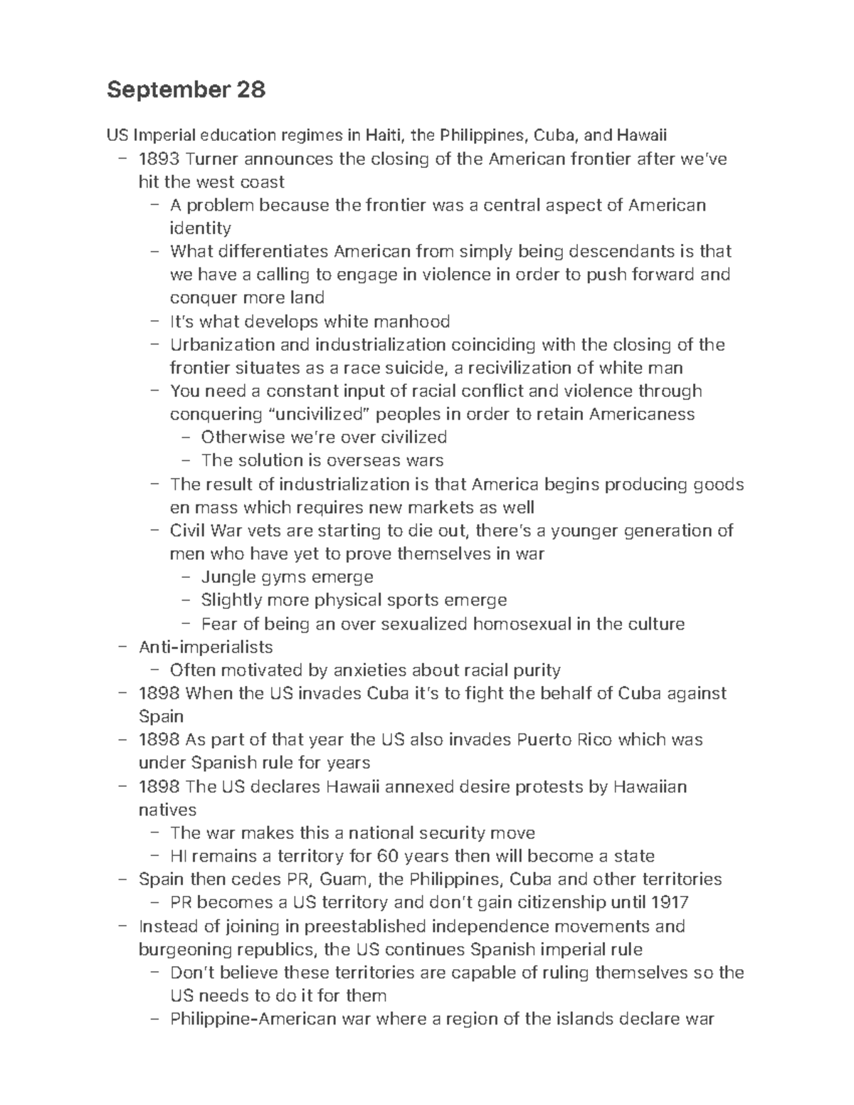 September 28 - notes for this class ...