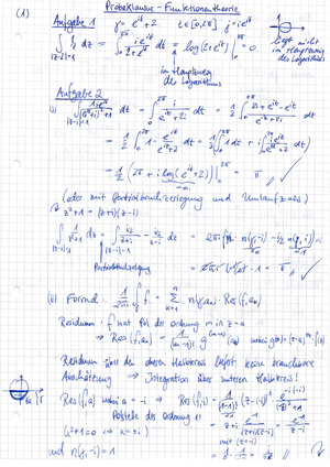 Musterlösung(Probeklausur) - ———————————————————————————————– Funktionentheorie (WS 18/19 ...