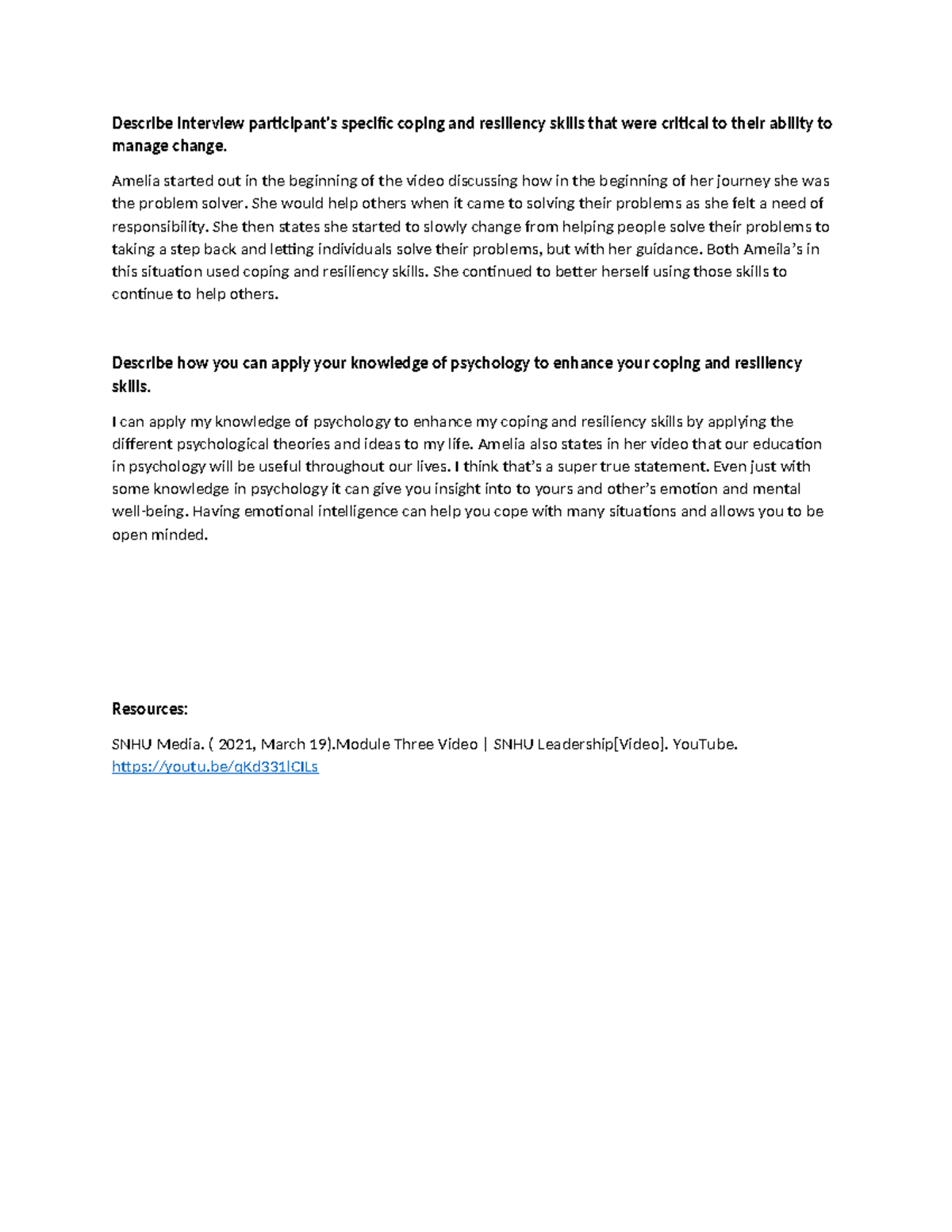 PSY 491 module 3 reaction video - Describe interview participant's specific coping and ...