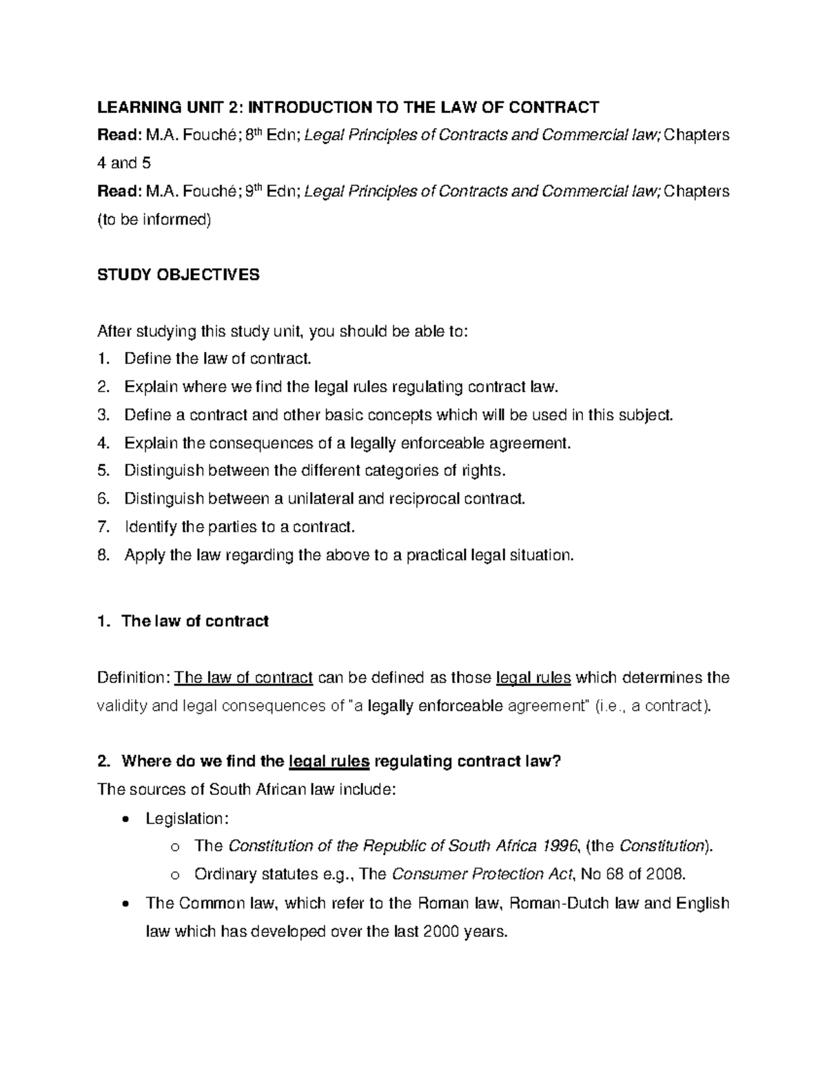 Learning UNIT 2 GP - Copy - LEARNING UNIT 2: INTRODUCTION TO THE LAW OF ...