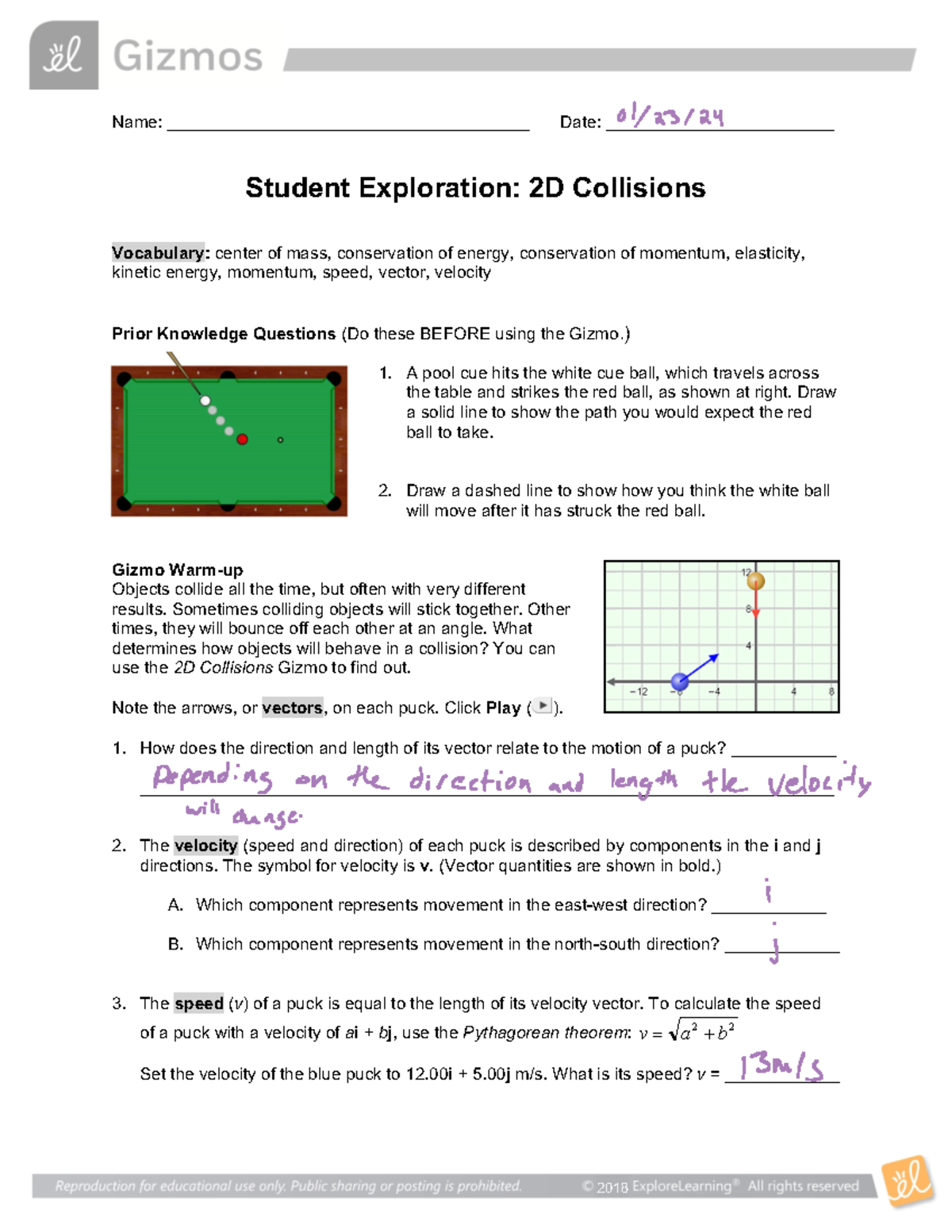 AP1 Class #44 2D Collisions Lab - Name ...