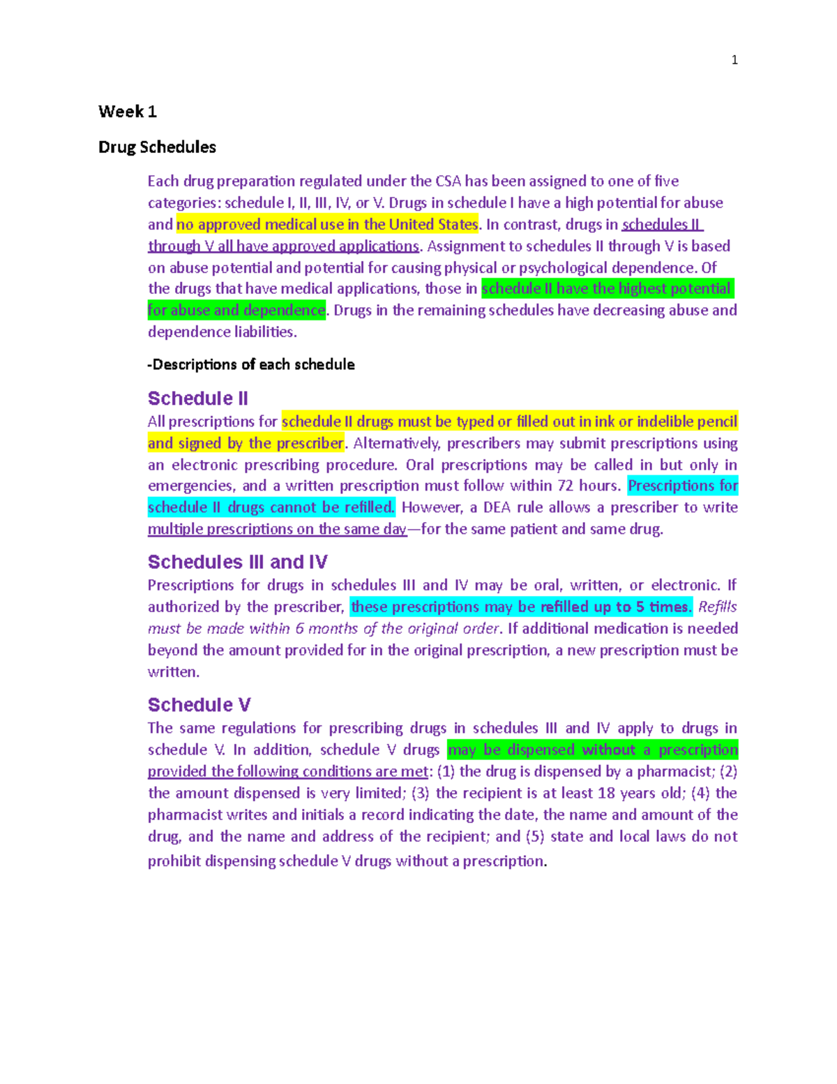 Pharm Midterm Study Guide - Week 1 Drug Schedules Each drug preparation ...