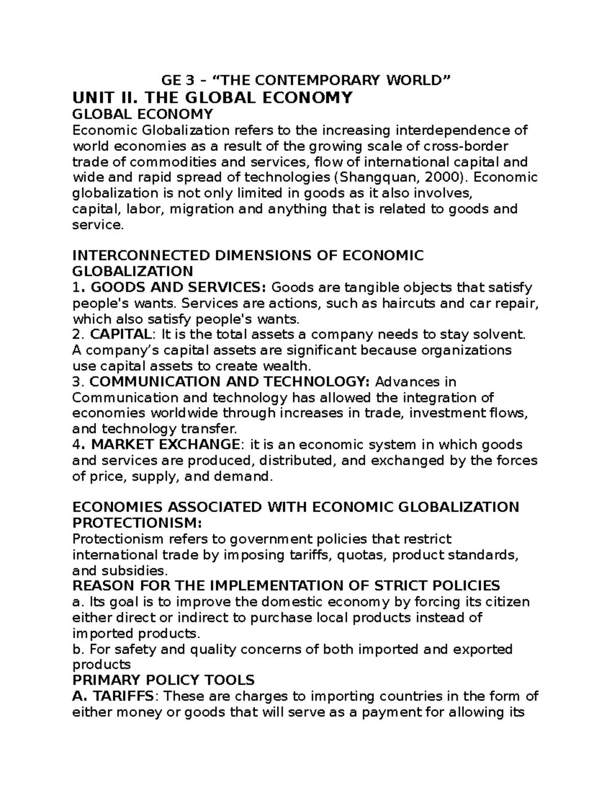 Reviewer in contemporary - GE 3 – “THE CONTEMPORARY WORLD” UNIT II. THE ...