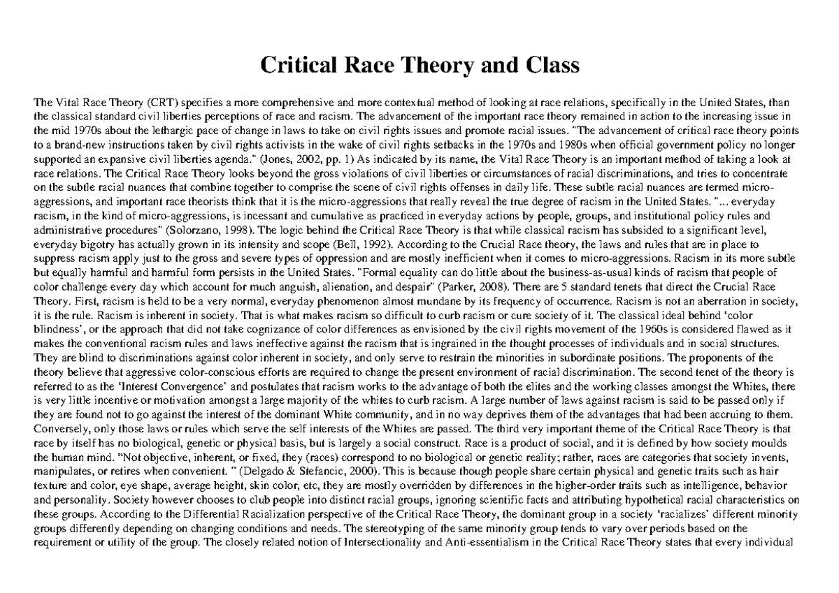 Critical Race Theory and Class-2 - The advancement of the important ...
