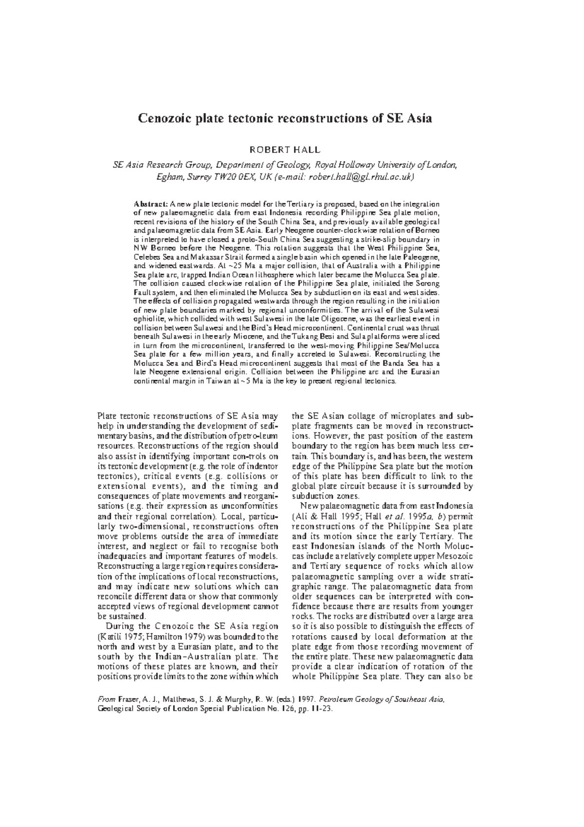1997 Hall Cenozoic plate reconstructions of SE Asia - gixy ysg2 ve i2 ...