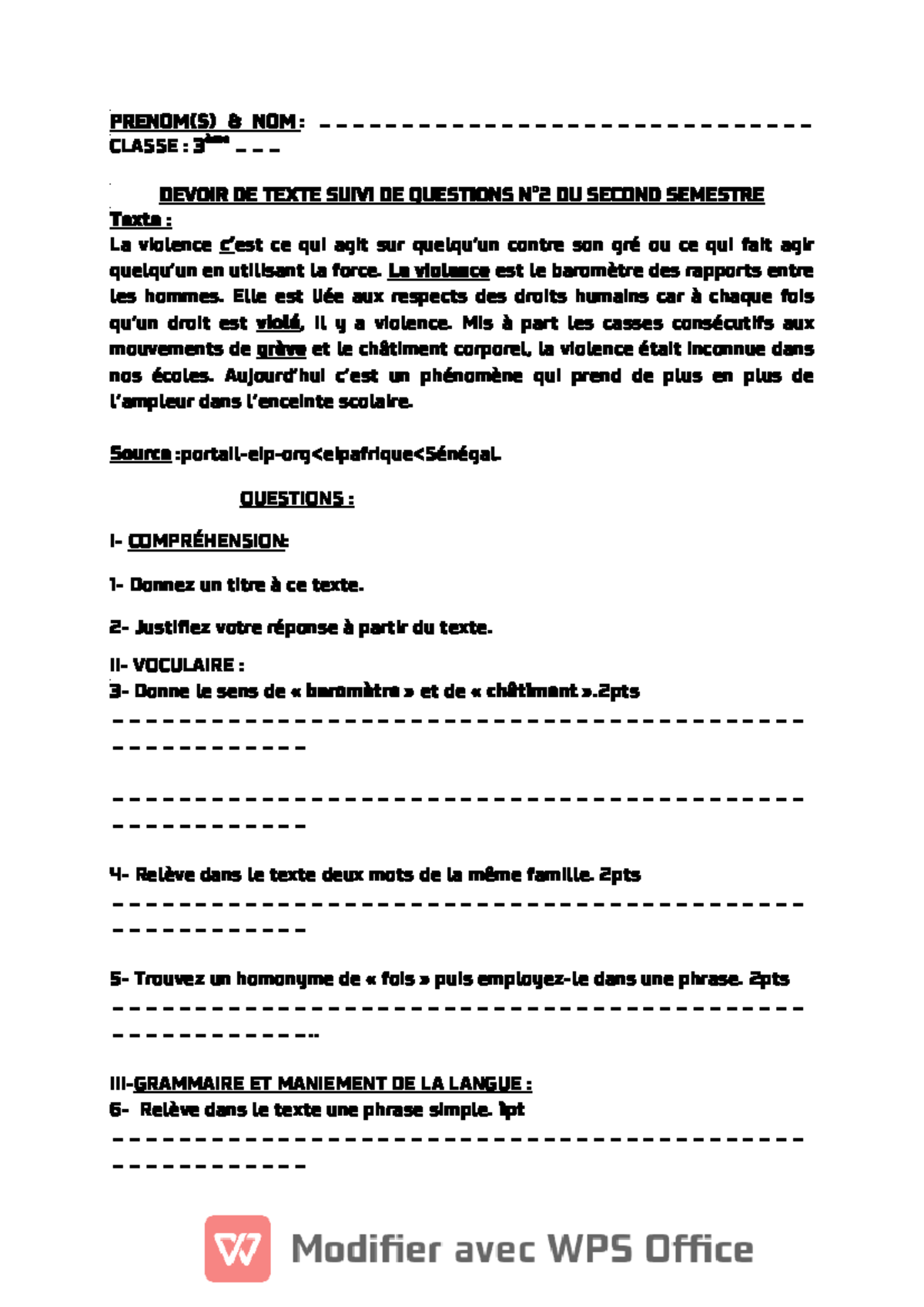 TSQ 3e - Good document - PRENOM(S) & NOM : - Studocu