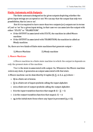 1. Central Concepts of Automata Theory - G. Taraka Rama Rao, CSE 1 Central Concepts of Automata ...