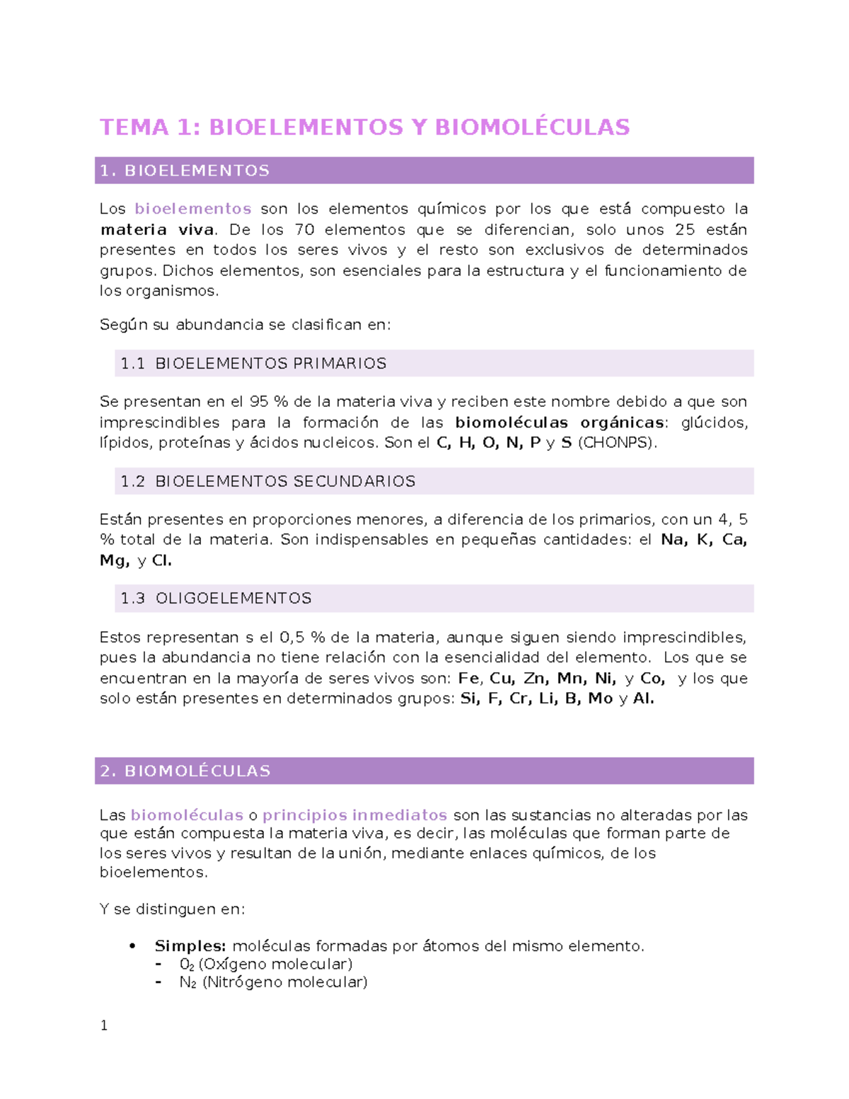 Tema 1 Bioelementos Tema 1 Bioelementos Y BiomolÉculas 1