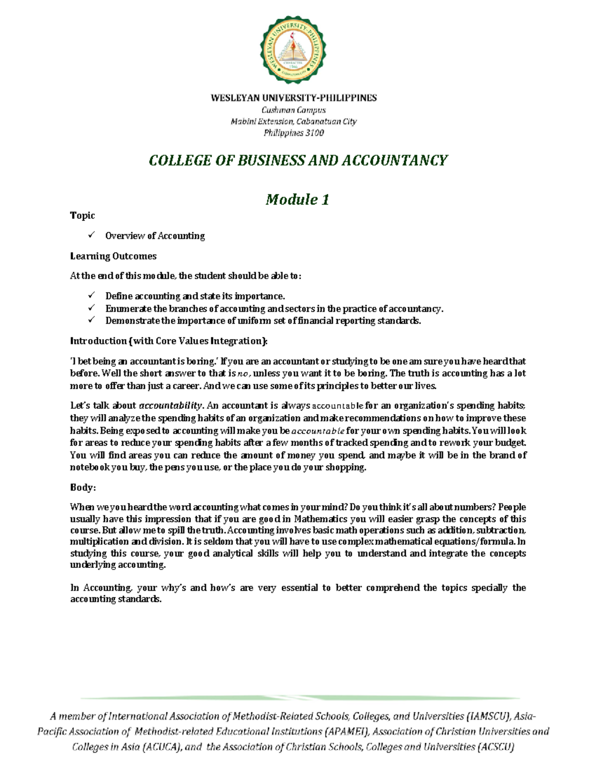 Module 1 - Accounting Overview - COLLEGE OF BUSINESS AND ACCOUNTANCY ...