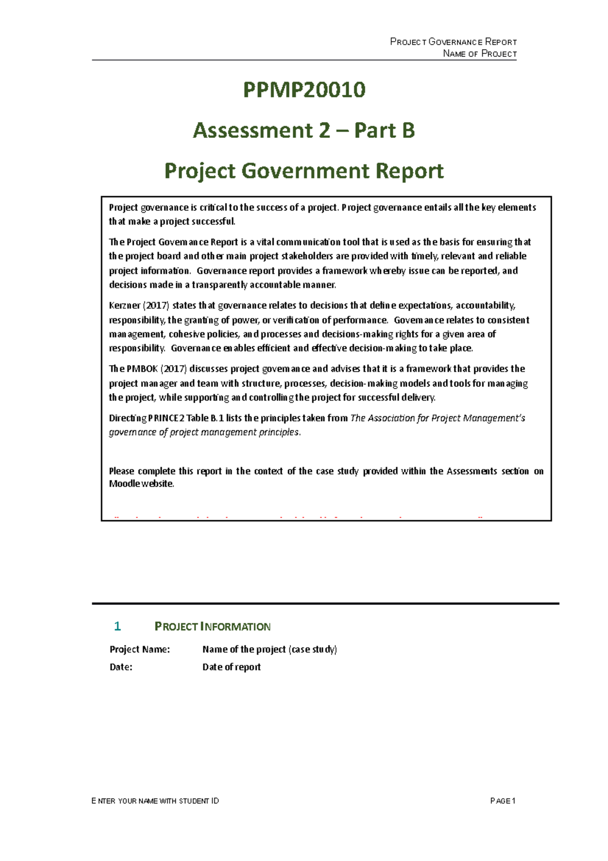 PPMP2001 0 Assessment 2 - Project Governance Report - Template ...