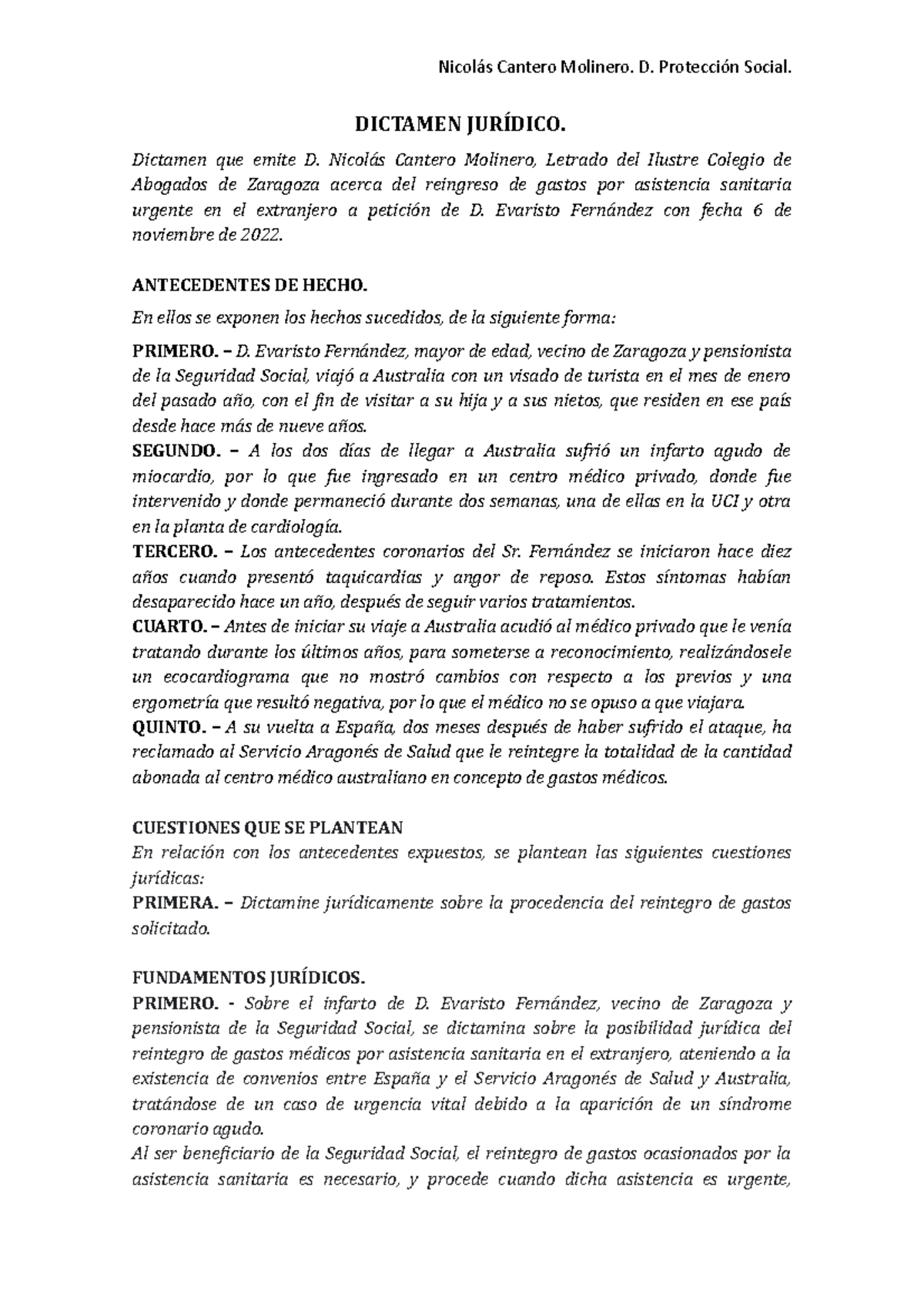 Dictamen jurídico nicolás cantero - DICTAMEN JURÍDICO. Dictamen que ...
