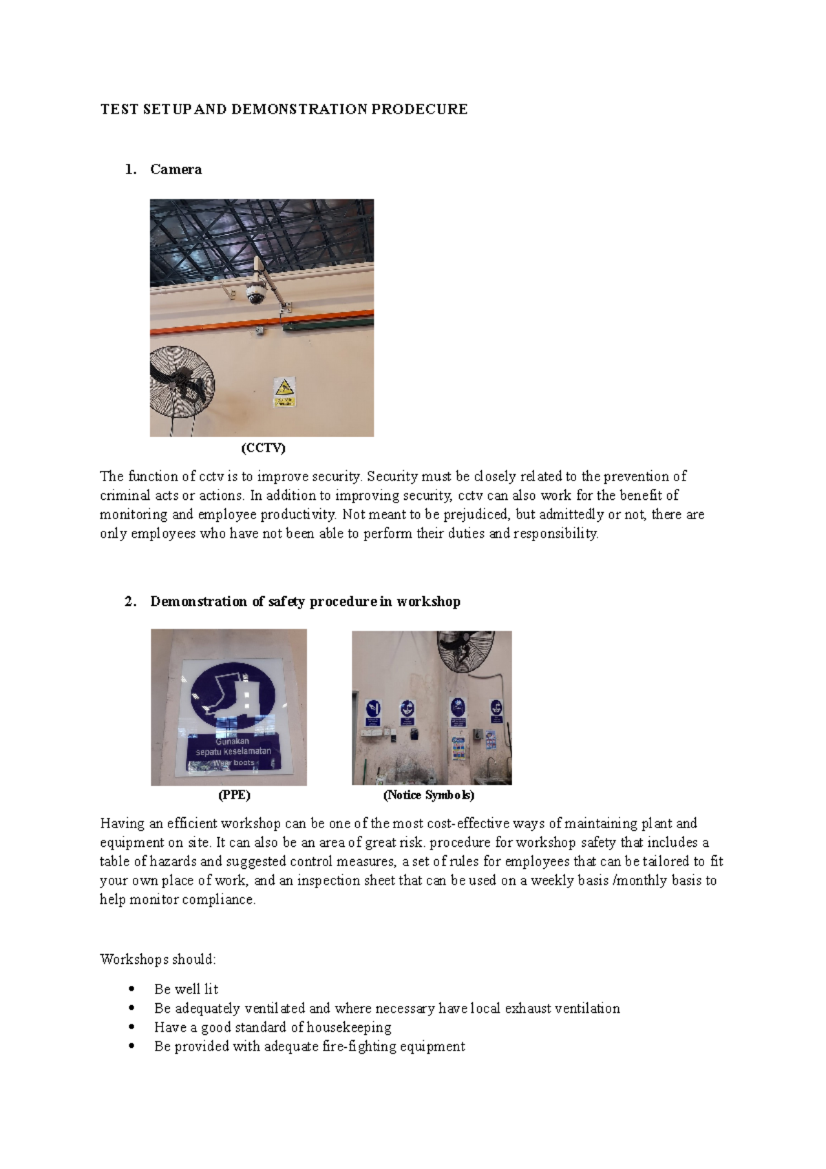 TEST Setup AND Demonstration Prodecure - TEST SETUP AND DEMONSTRATION ...