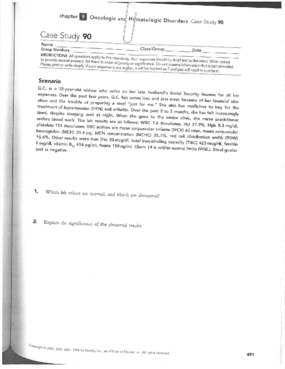 NSG4053 Clinical - Hematology Case Studies - NSG3033 - Studocu