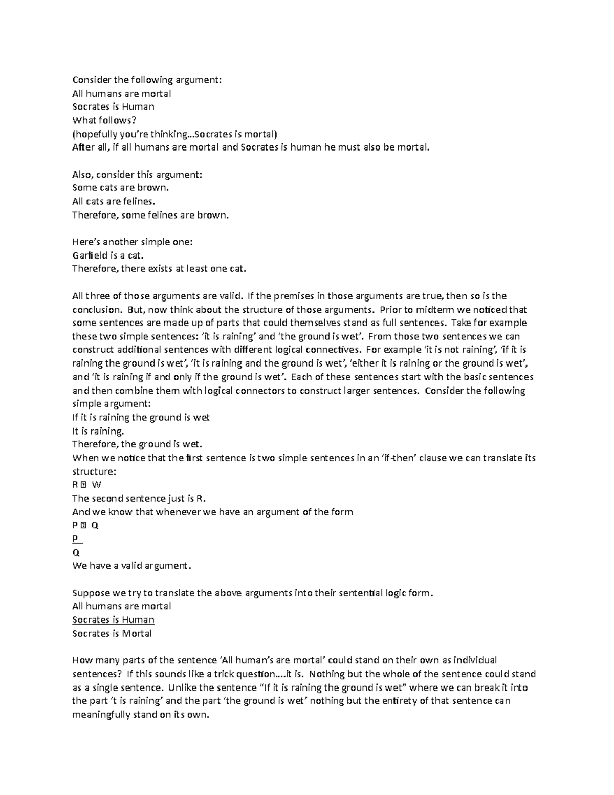 Predicate logic translations day 1 - Consider the following argument ...