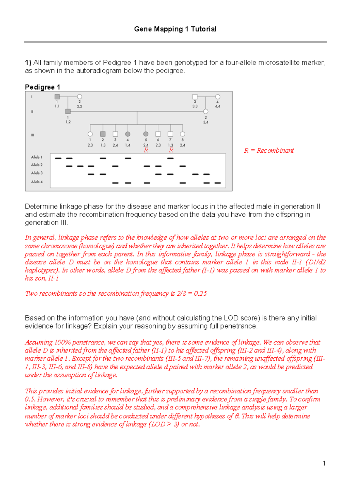 Gene Mapping 1 Linkage tutorial with answers and feedback 2024 - Gene ...