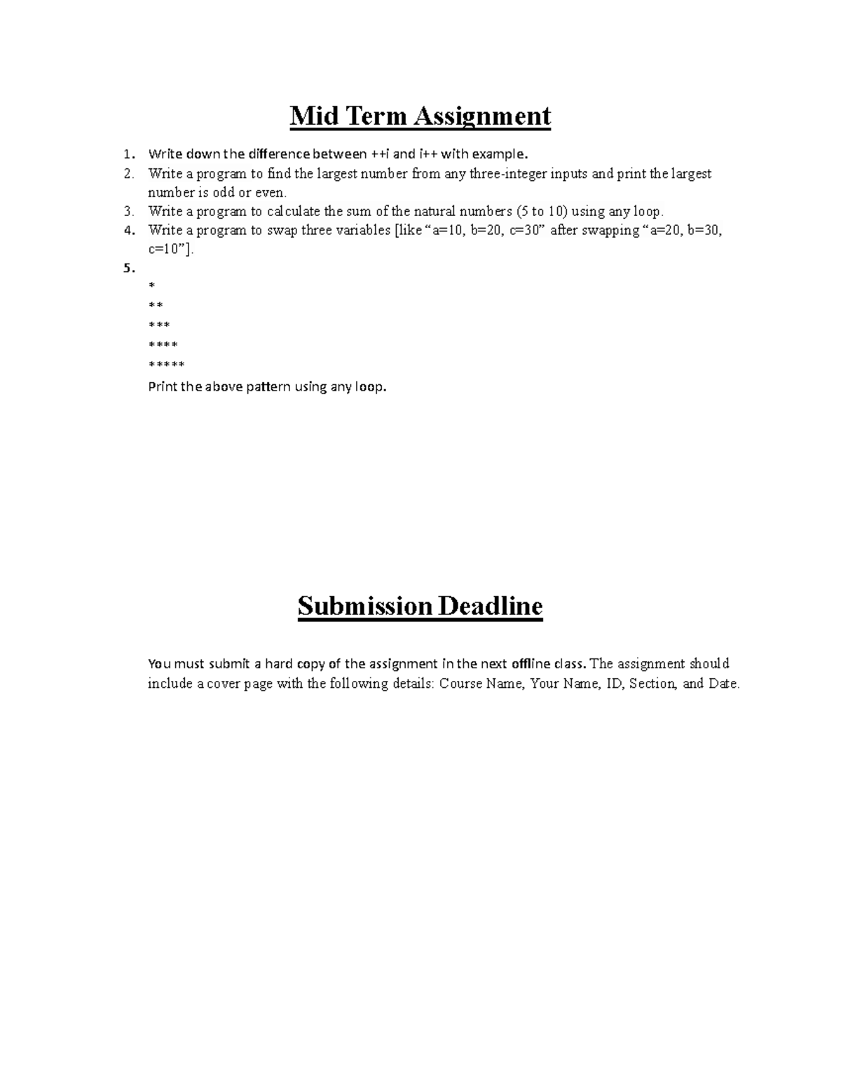 Mid Term Assignment - lab assingment - Mid Term Assignment Write down the difference between ++i ...