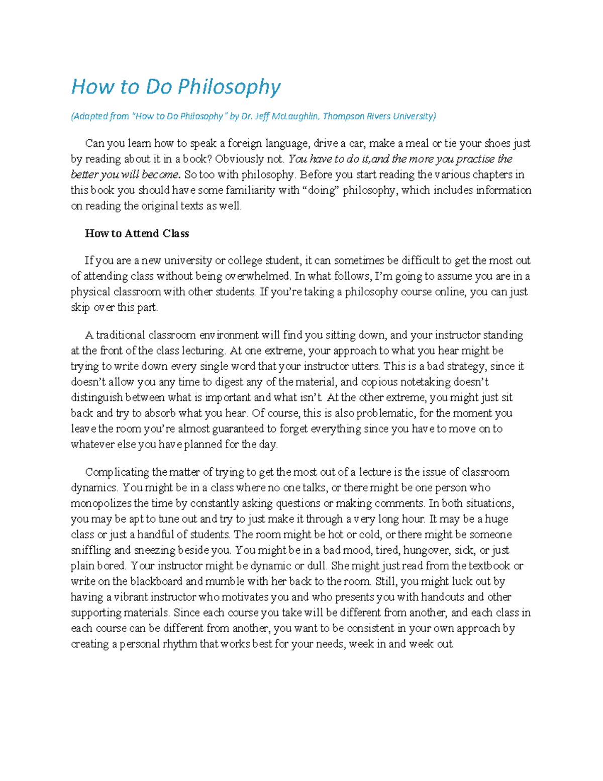 How to Do Philosophy - How to Do Philosophy (Adapted from “How to Do ...