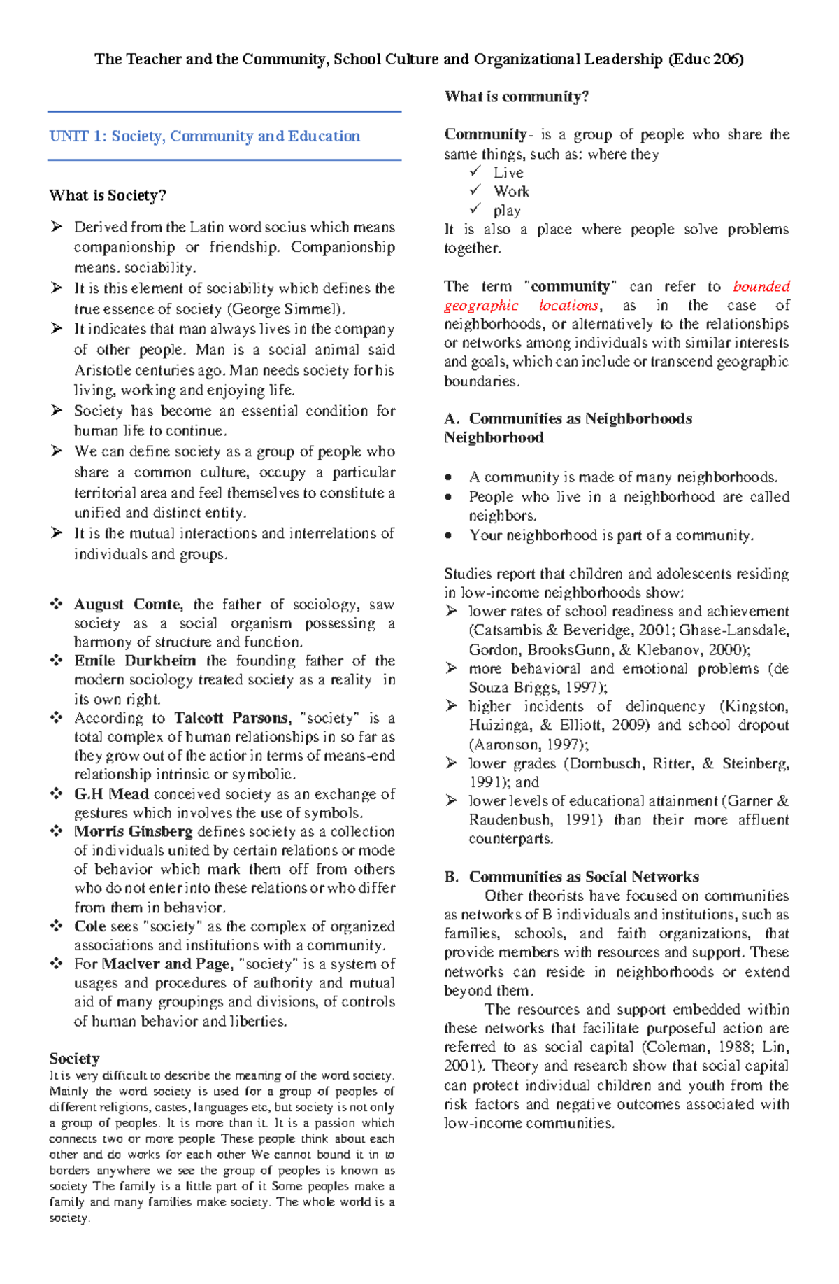 Lesson 1 - Society, Community and Education - The Teacher and the ...