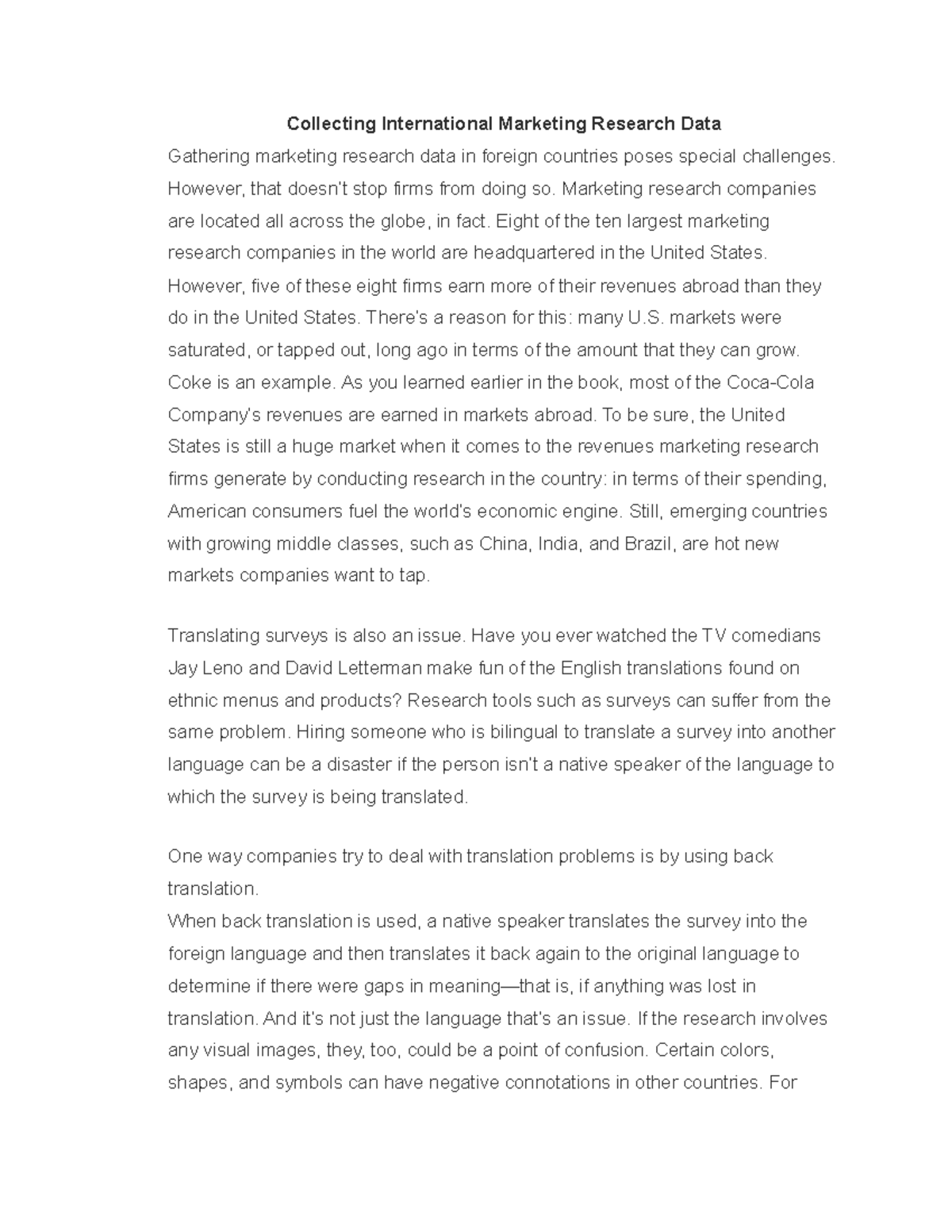 Marketing Research and Market Intelligence - Collecting International ...