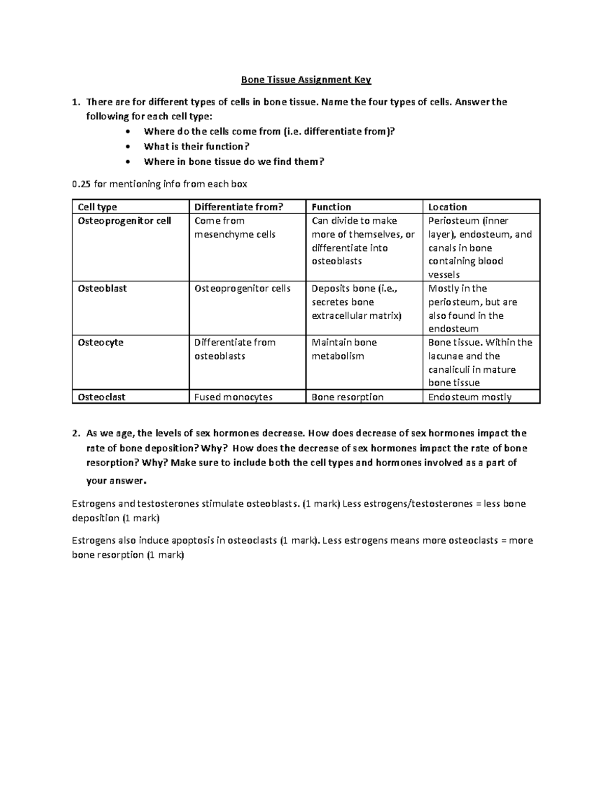 Bone Tissue Assignment Key - Bone Tissue Assignment Key There are for ...