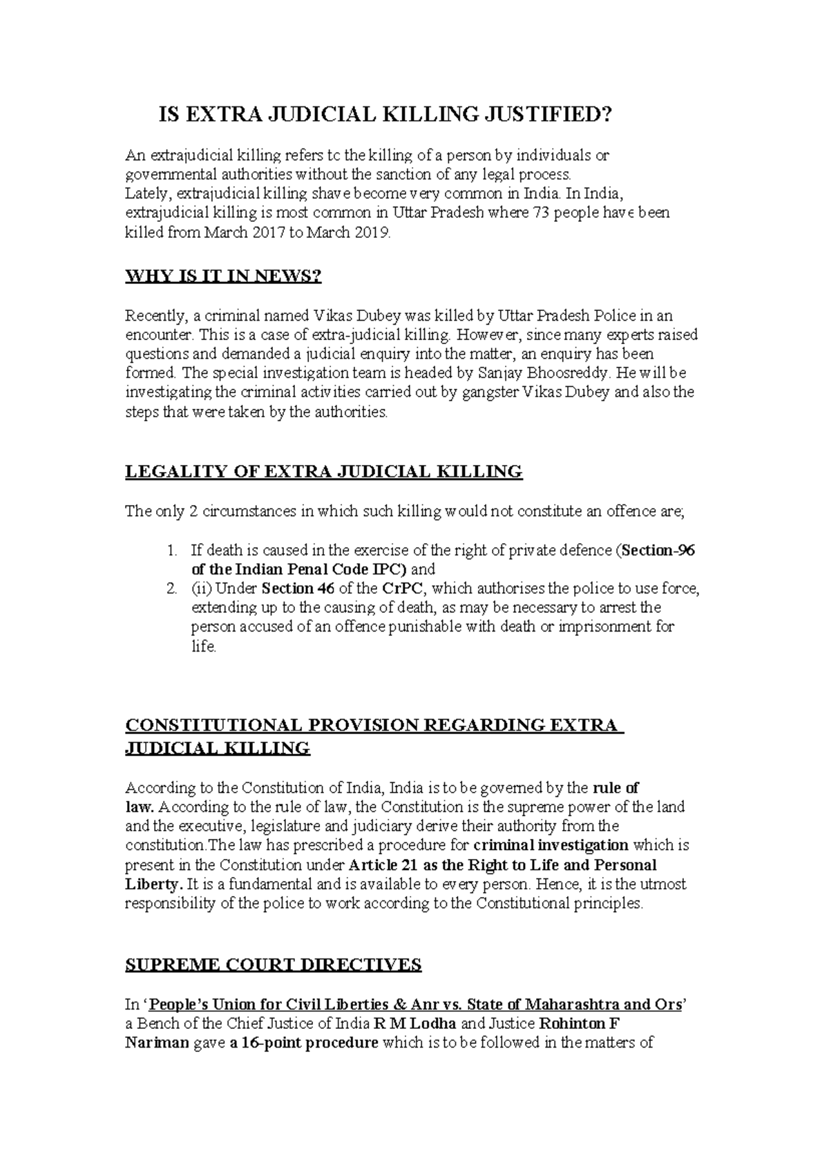 IS Extra Judicial Killing Justified - IS EXTRA JUDICIAL KILLING JUSTIFIED? An extrajudicial ...