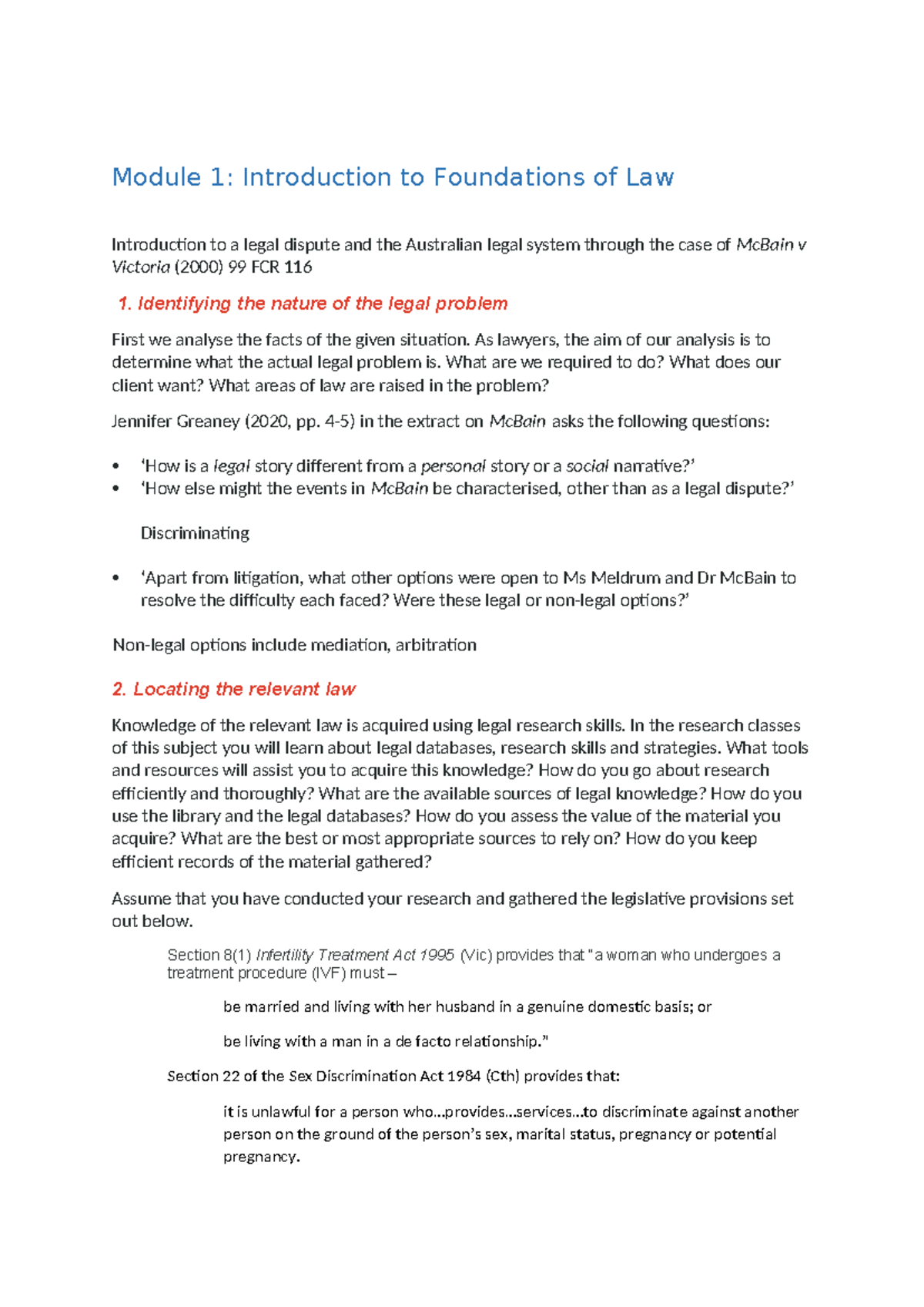 Seminar 1-3 - Module 1: Introduction to Foundations of Law Introduction ...