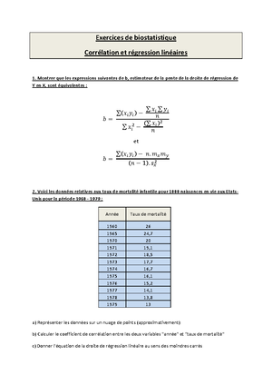 Exercices corrélation régression linéaires correction - Exercices de ...