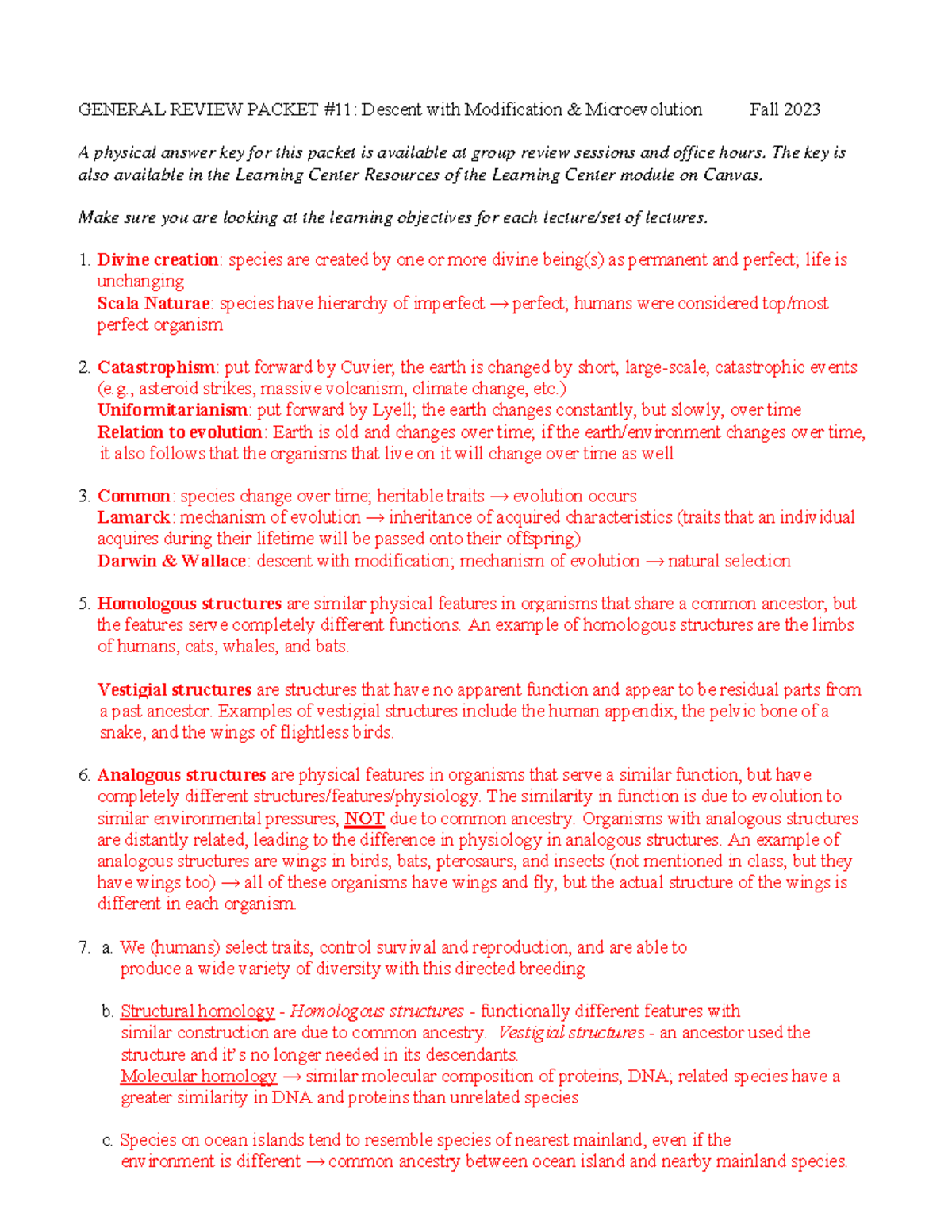 General Review Packet 11 Descent with Modification Microevolution ...