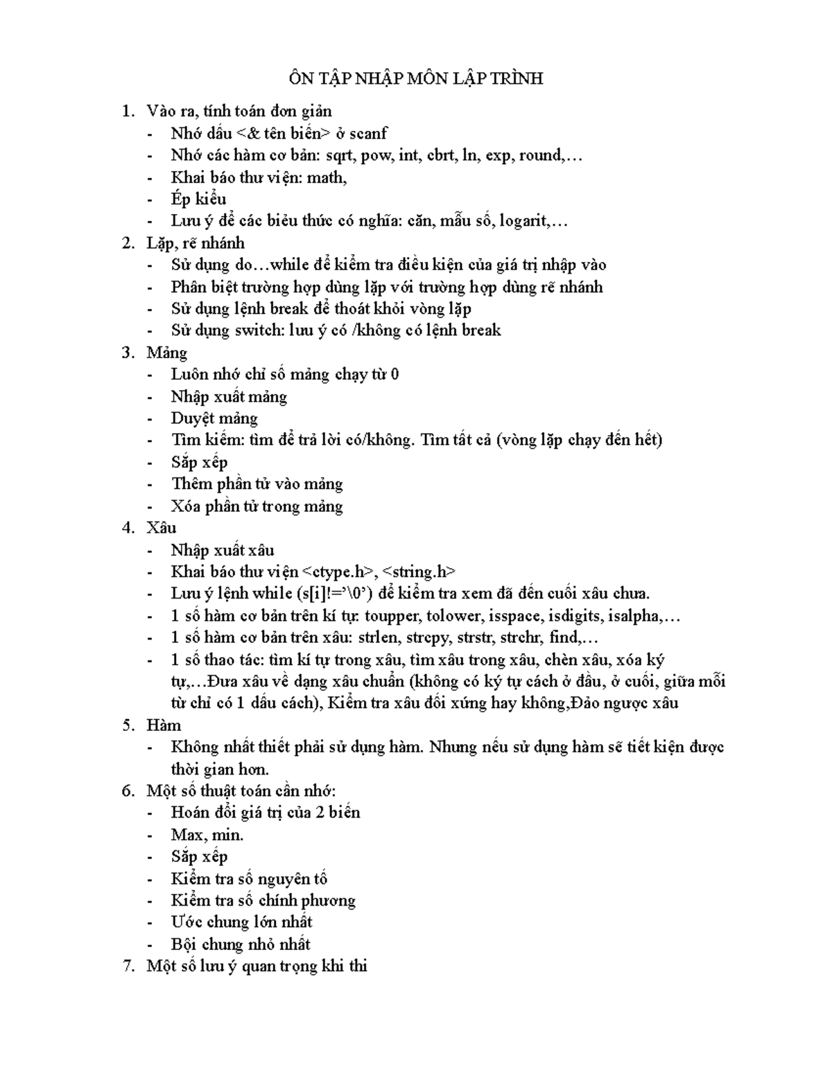 On tap Nhap mon lap trinh - ÔN TẬP NHẬP MÔN LẬP TRÌNH Vào ra, tính toán đơn giản Nhớ dấu