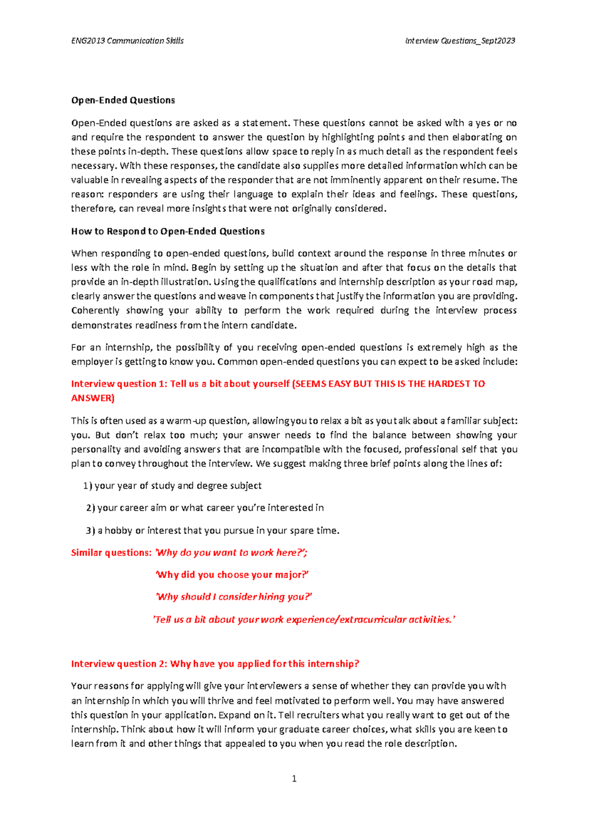 Interview Questions Guide - Open-Ended Questions Open-Ended questions ...