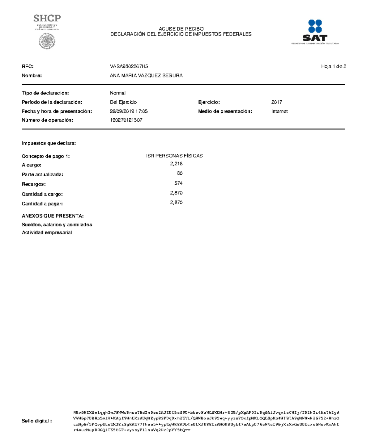 Anual 2017 - ACUSE DE RECIBO DECLARACIÓN DEL EJERCICIO DE IMPUESTOS ...