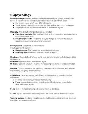 Biopsychology - Notes on the Biopsych part of notes. - Biopsychology ...